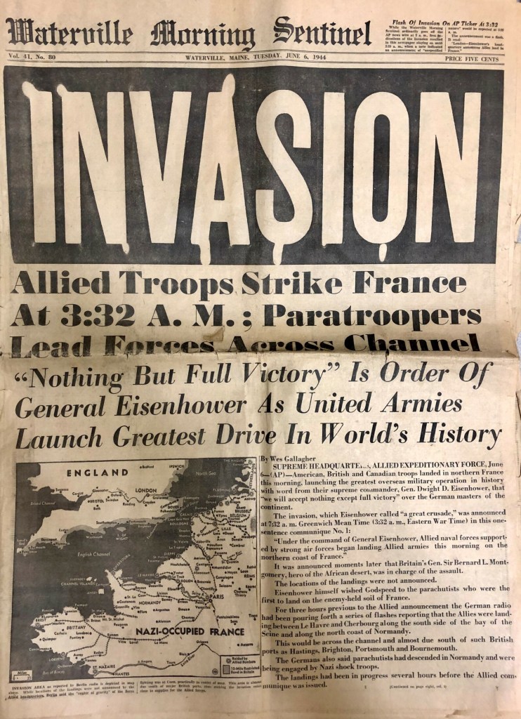 D-Day front page of the Waterville Morning Sentinel 75 years ago