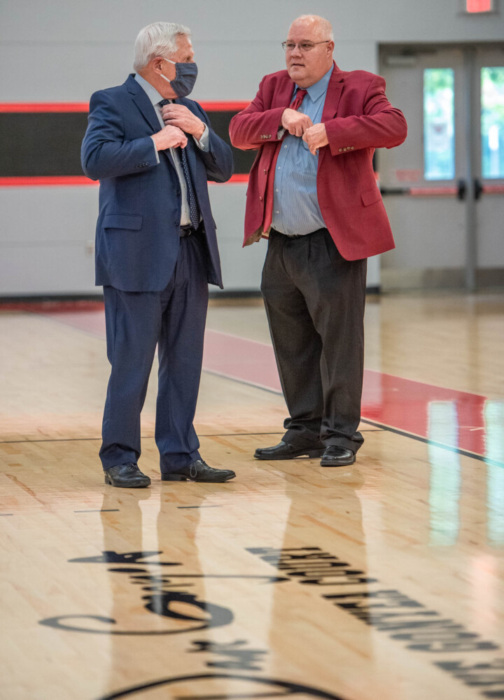 CMCC’s Dave Gonyea puts it in writing on Kirk Hall basketball court