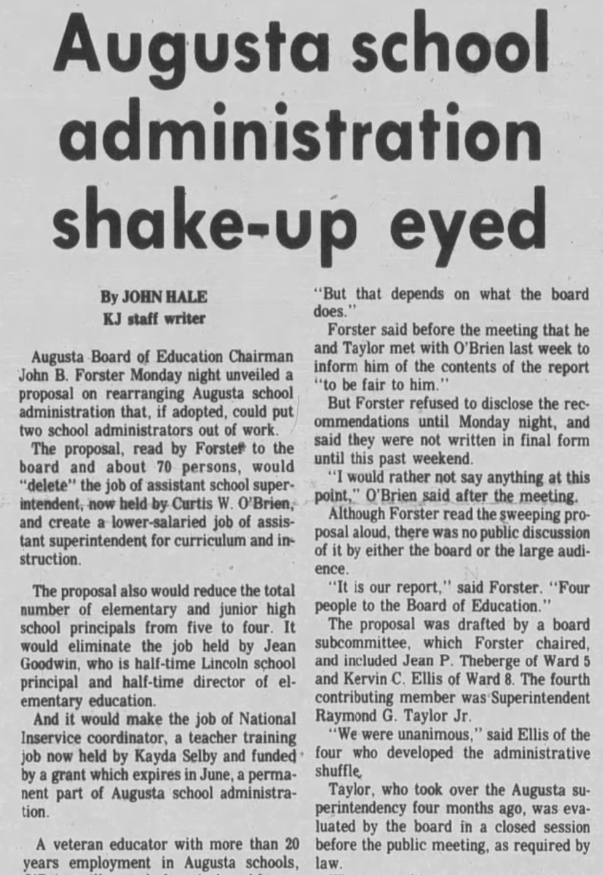 Dec. 9, 1980: Augusta school administration eyes shake-up, trustees and ...