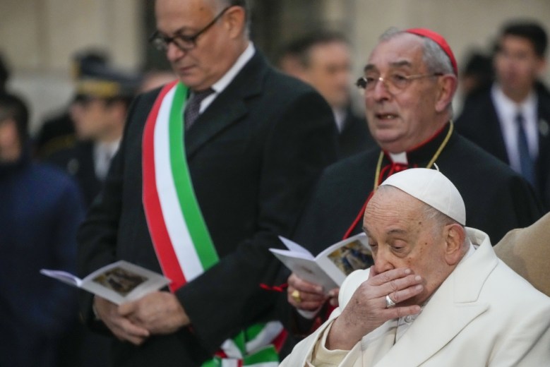 Pope makes his first public appearances since being stricken by bronchitis