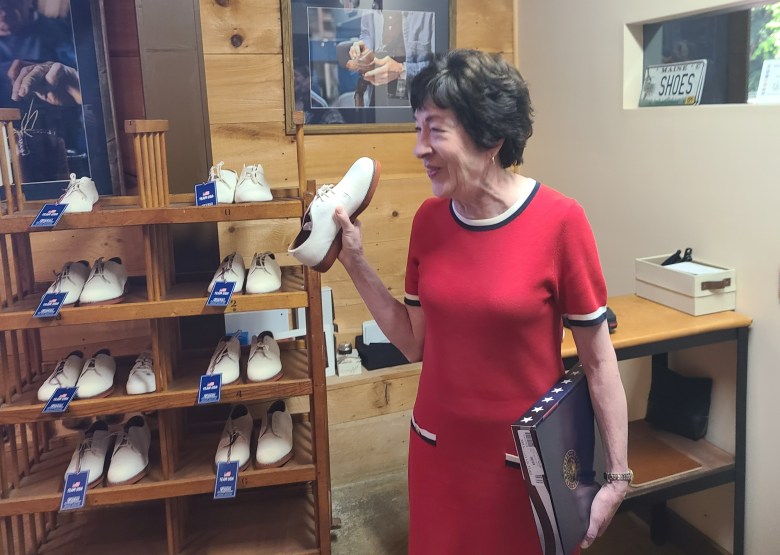 Sen. Susan Collins marvels at Lewiston shoemaker’s work