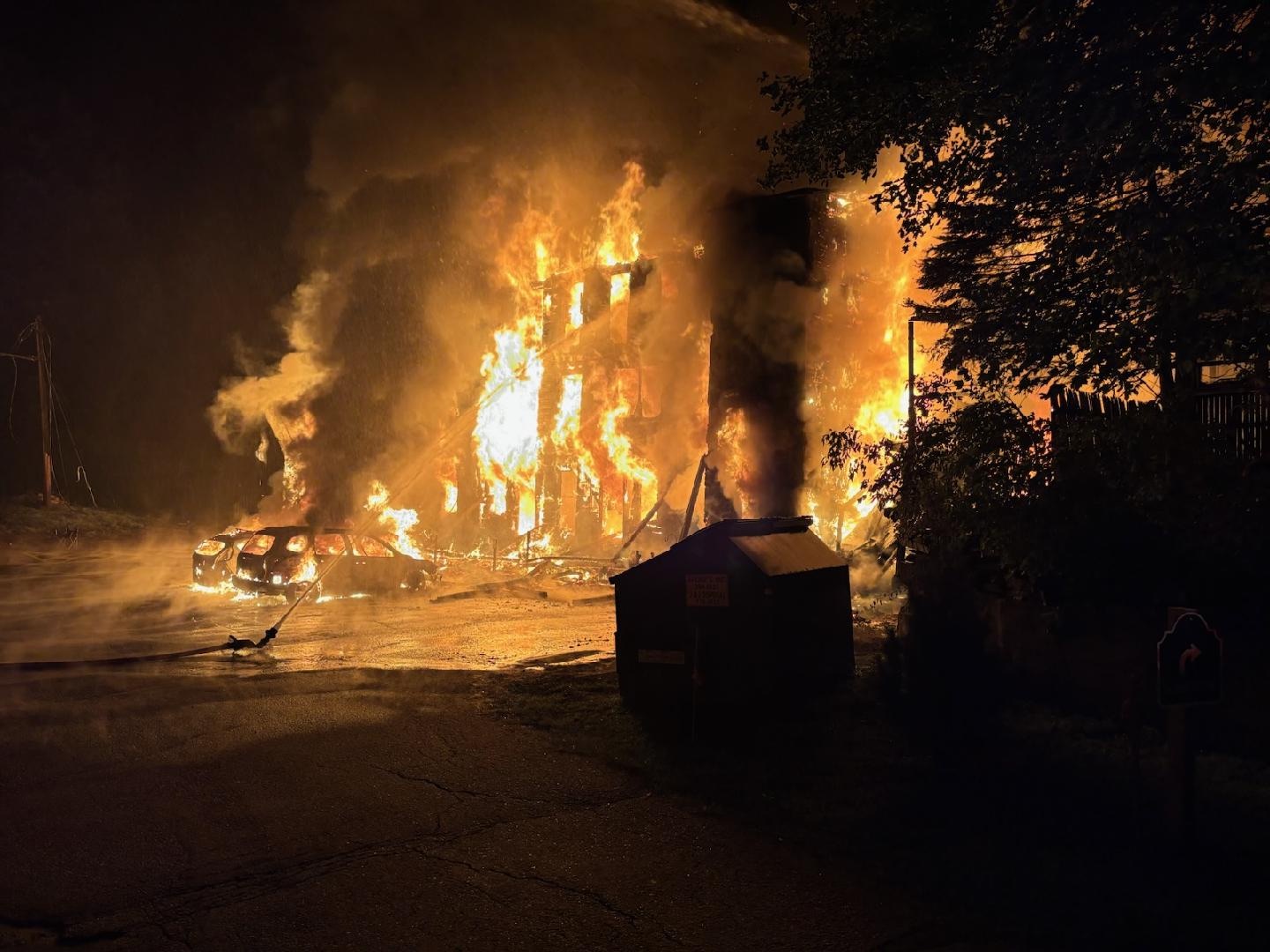 Jay fire destroys apartment building, injures 3 firefighters