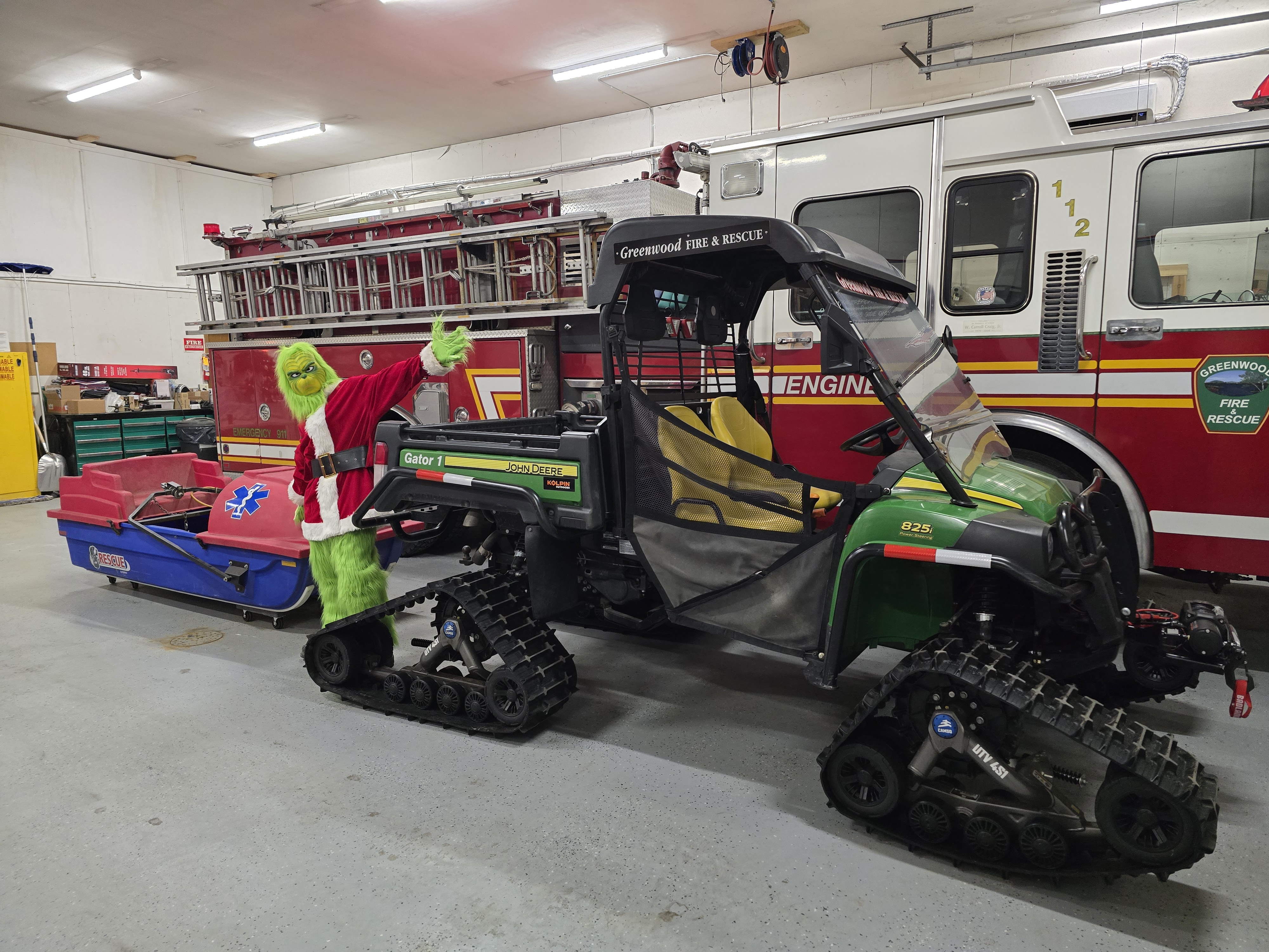 Grinch delivers donated rescue UTV to the Greenwood Fire Department
