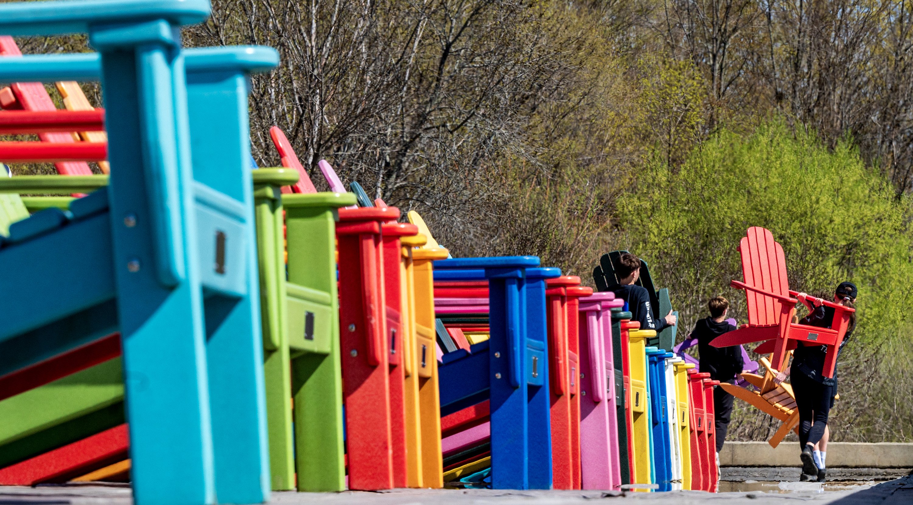Hallowell’s famous rainbow chairs are stored for the winter. Now ...