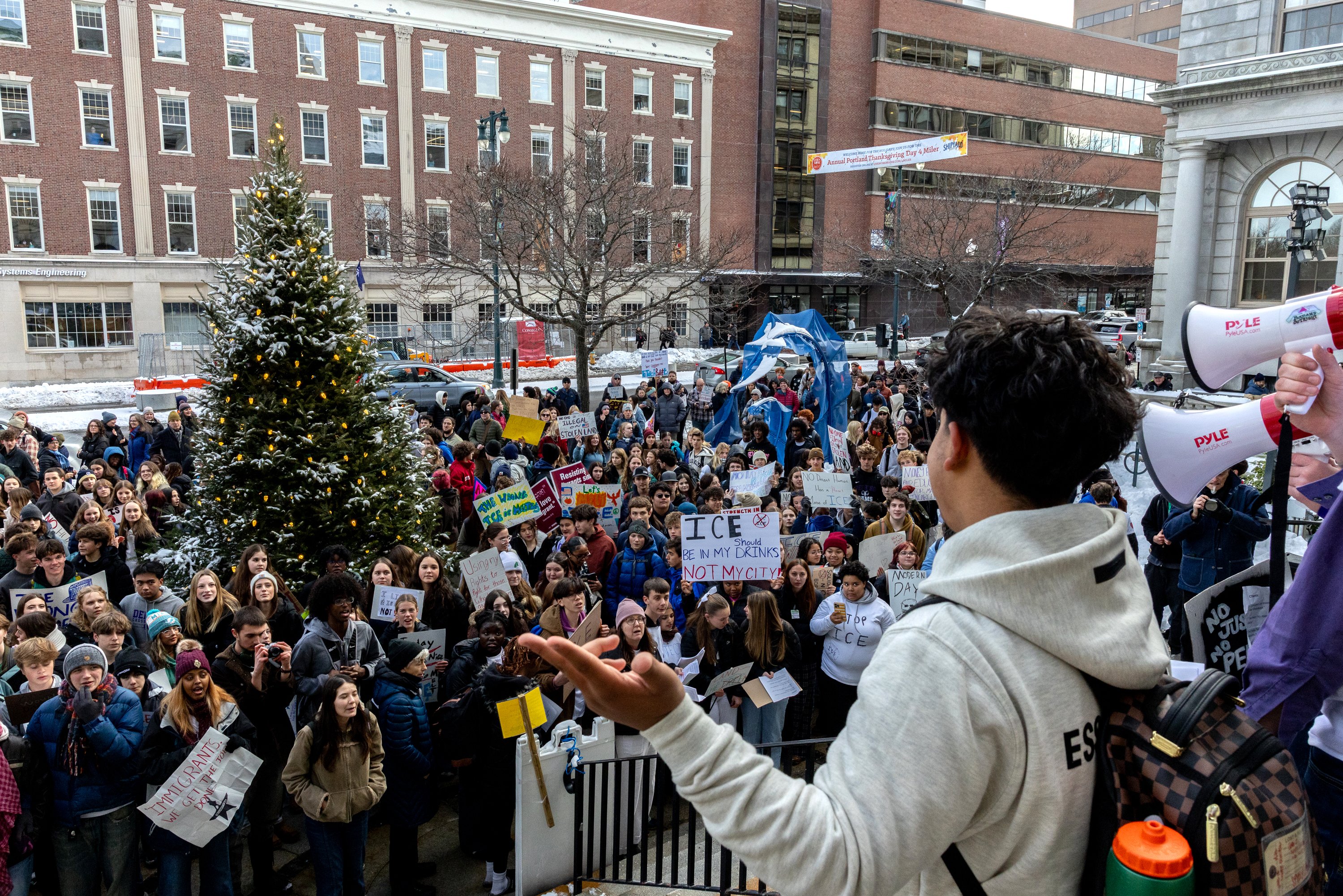 Portland high school students protest ICE in walkout to City Hall