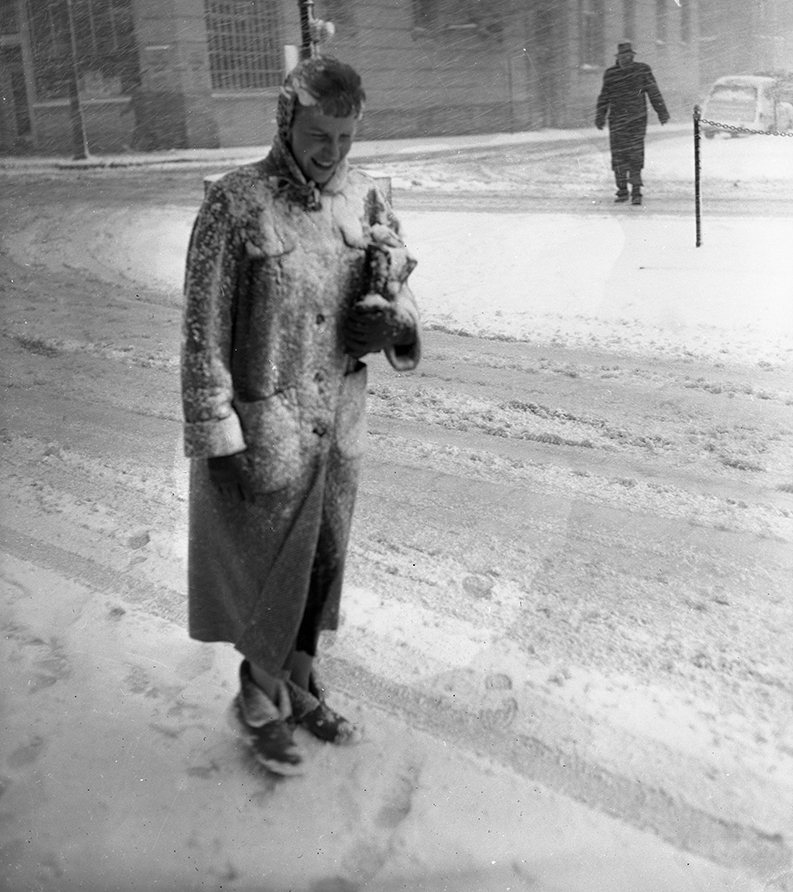 Historical photos depict snow-covered Portland in the 1940s and ’50s